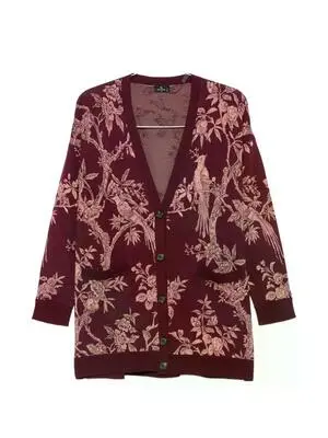 Etro Floral-jacquard V-neck Cardigan - Red