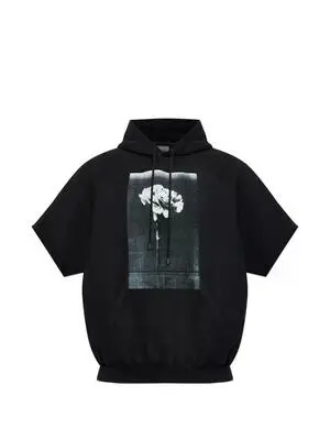 Balenciaga Flower-print Short-sleeve Hoodie - Black