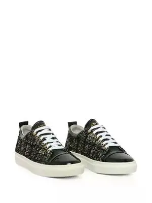 LANVIN Tweed Patent-leather Lace-up Sneakers - Black