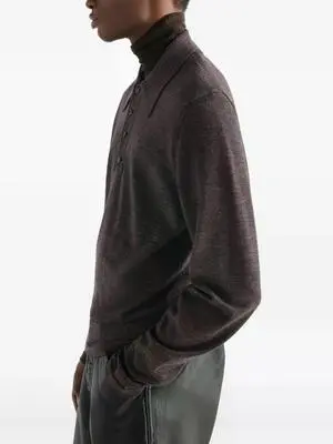 LEMAIRE Long-sleeve Polo In Fine Mouliné Merino Wool