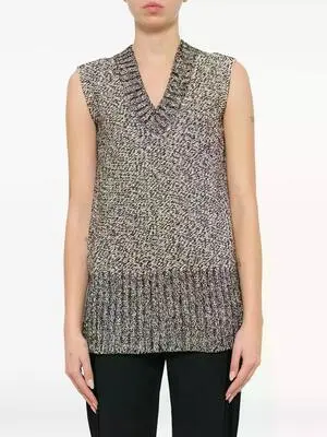 LANVIN Marl-knit V-neck Top - Neutrals