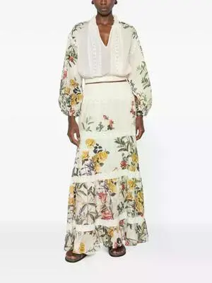 Alice + Olivia Floral Print Lace Trim Cropped Top