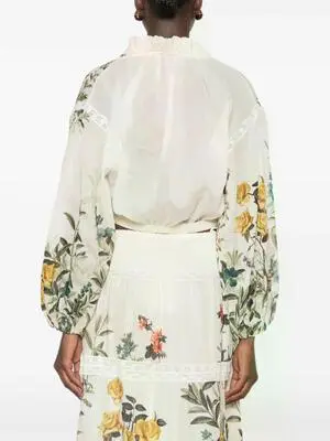 Alice + Olivia Floral Print Lace Trim Cropped Top