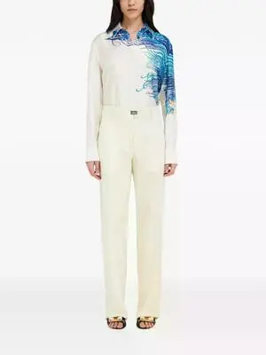 FERRAGAMO Silk Twill Feather Print Shirt - White