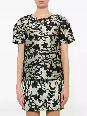 LANVIN Abstract-print Short-sleeve Top - Neutrals