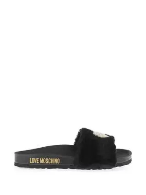 Moschino Rhinestone Heart-patch Slides - Black
