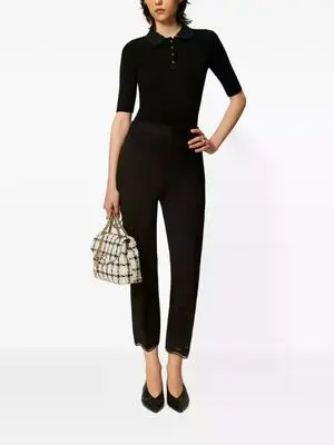 TWINSET Straight Trousers With Broderie Anglaise Detail - Black
