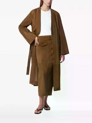 Nour Hammour Ruelle Belted Suede Trench Coat - Brown