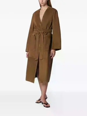 Nour Hammour Belted Suede Trench Coat - Brown