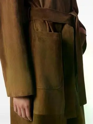 Nour Hammour Belted Suede Trench Coat - Brown