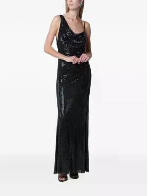 SELF-PORTRAIT Rhinestone-embellished Draped Maxi Dress - Black