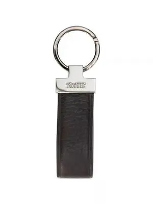 MOORER Logo Plaque Grained Leather Keyring - Brown