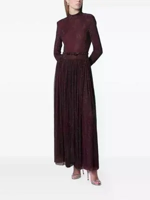 SELF-PORTRAIT Rhinestone Embellished Pleated Maxi Dress - Red