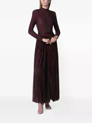 SELF-PORTRAIT Rhinestone Embellished Pleated Maxi Dress - Red