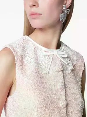 SELF-PORTRAIT Lace-collar Bouclé Mini Dress - Pink