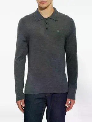 Etro Pegasus-embroidered Long-sleeve Polo Shirt