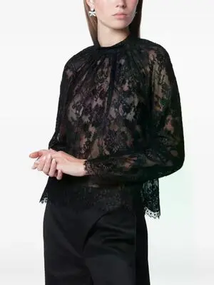 SELF-PORTRAIT Lace-panelled High-neck Blouse - Black