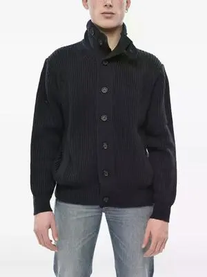 PAOLO PECORA High-neck Ribbed-knit Cardigan - Blue