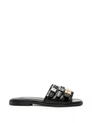 GANNI Buckle-detail Leather Slides - Black
