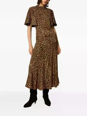 TWINSET Long Animal Print Satin Dress