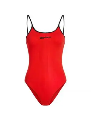 Karl Lagerfeld Logo-print Ribbed Bodysuit - Red