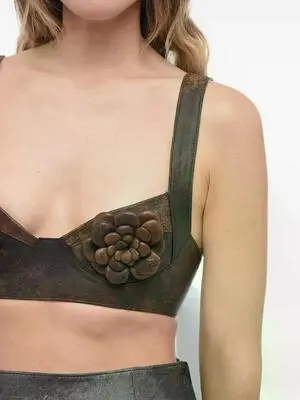 BAIA Floral-applique Leather Bra Top
