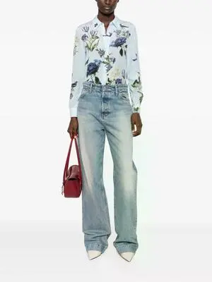 Alice + Olivia Floral Print Bird Motif Shirt