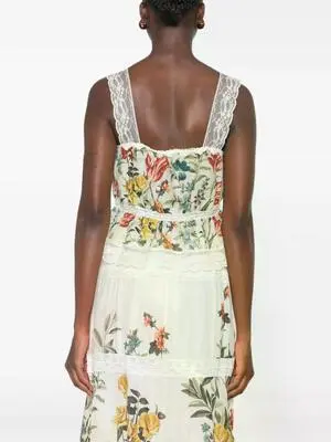 Alice + Olivia Floral Print Lace Trim Peplum Top - Neutrals