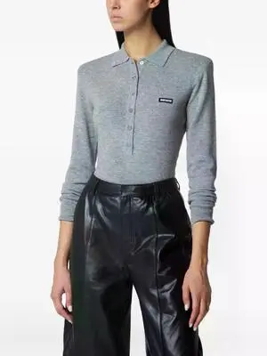 ROTATE BY BIRGER CHRISTENSEN Logo-patch Long-sleeve Polo Shirt - Grey