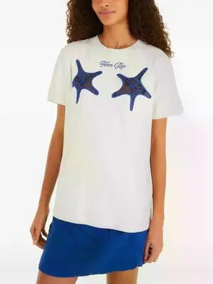 Farm Rio Starfish Motif Embroidered T-shirt - White