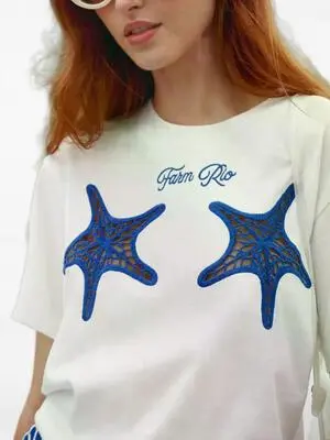 Farm Rio Starfish Motif Embroidered T-shirt