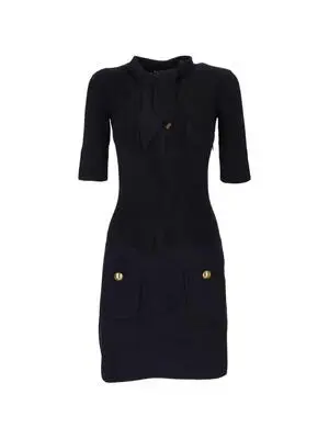 Elisabetta Franchi Ribbed Knit Mini Dress With Bow Detail