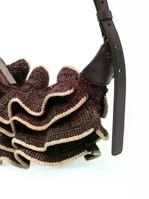 Zimmermann Goldentime Ruffled Raffia Shoulder Bag