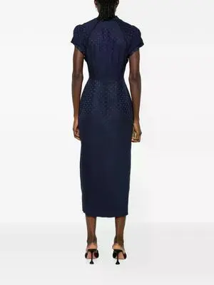 Alessandra Rich Star-print Tie-neck Midi Dress - Blue