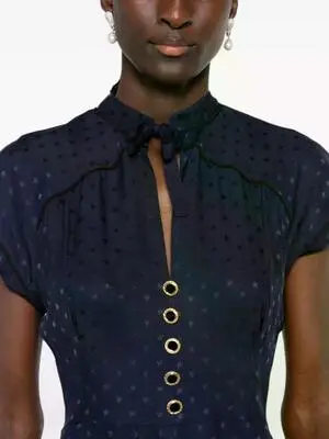 Alessandra Rich Star-print Tie-neck Midi Dress - Blue