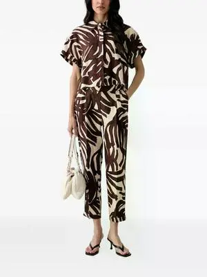 BENETTON Leaf-print Pleated Trousers - Brown