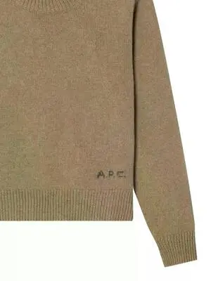 A.p.c. Logo-embroidered Wool Crewneck Sweater - Neutrals