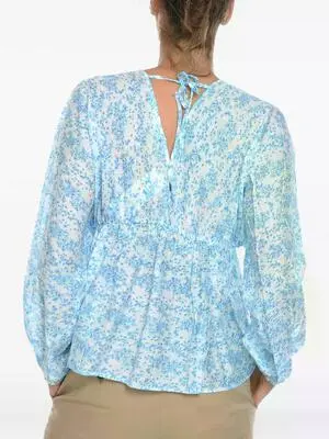 SAMSOE SAMSOE Floral Print Puff Sleeve Blouse - Blue