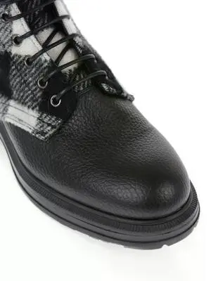 Woolrich Checked Wool-panelled Leather Ankle Boots