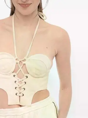JULFER Lace-up Halterneck Crop Top