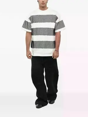 MSGM Mesh-panelled Striped T-shirt