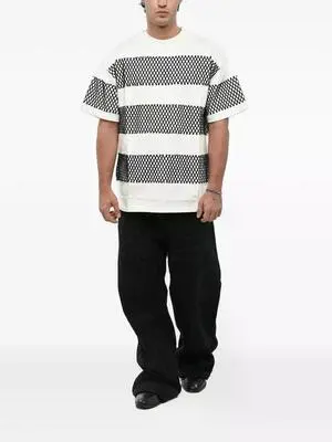 MSGM Mesh-panelled Striped T-shirt