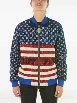 Philipp Plein Sequin-embellished Rhinestone-star Bomber Jacket - Blue