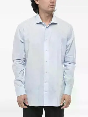 BORRIELLO NAPOLI Button-down Long-sleeve Cotton Shirt - Blue