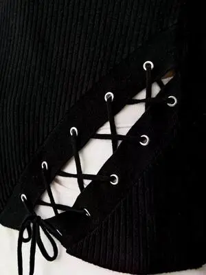 Karl Lagerfeld Ribbed Knit Lace-up Sweater - Black