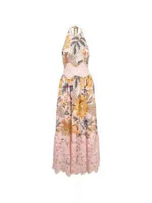 Farm Rio Floral Print Lace Panel Maxi Dress - Pink