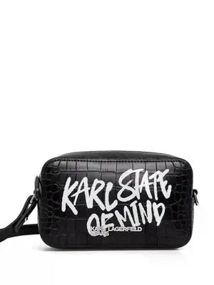 Karl Lagerfeld Croc-effect Logo-print Shoulder Bag - Black