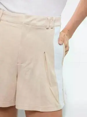 John Richmond Beige Pleated Shorts With Side Stripe Detailing