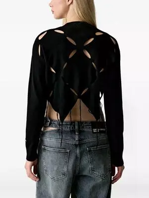 Karl Lagerfeld Cut-out Cropped Long Sleeve Top - Black