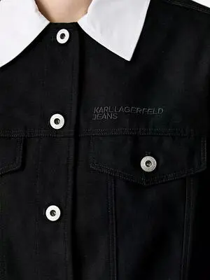 Karl Lagerfeld Cropped Denim Jacket With Logo Embroidery